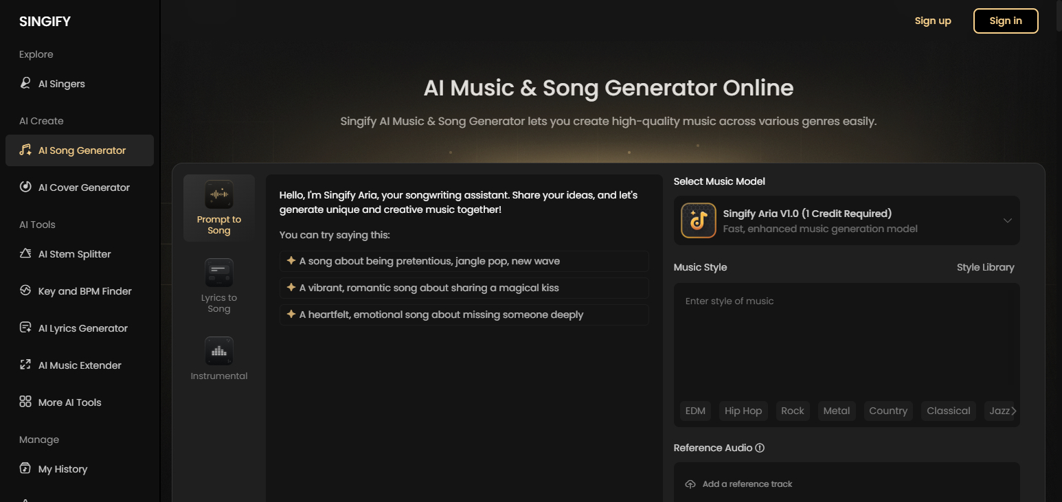 Singify AI - Create Music with AI-Powered Song Generator